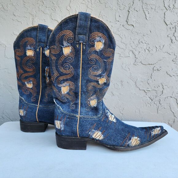 El General | Shoes | El General Cowboy Boots Mens 9 Distressed Denim ...